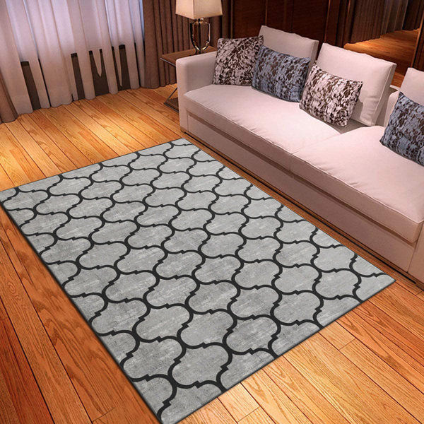 East Urban Home Tapis gris / noir en polyester tissé à la machine à motif géométrique tissé à la ...